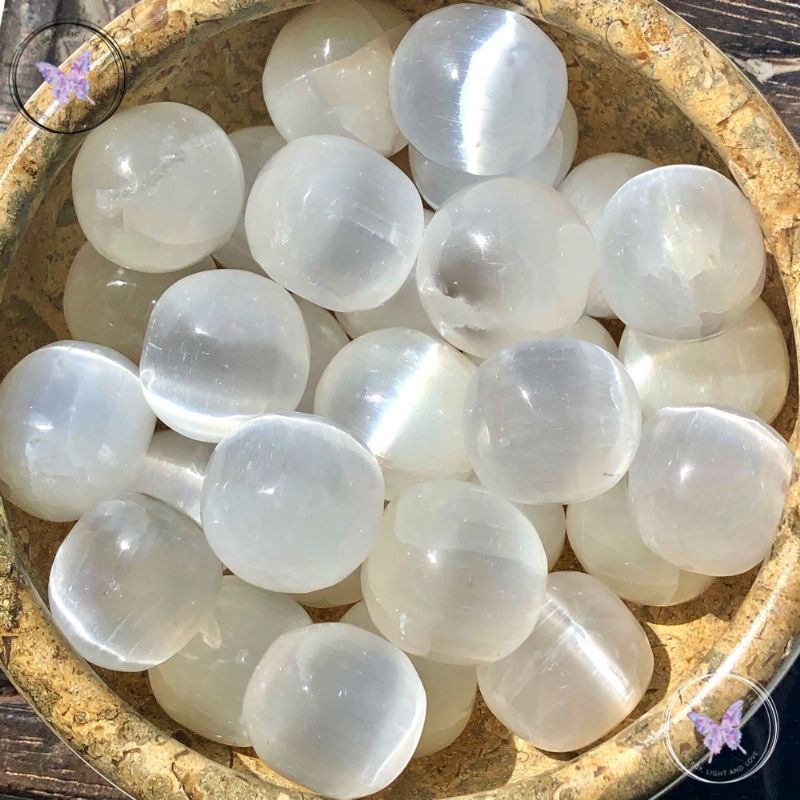 White Selenite Palm Stone